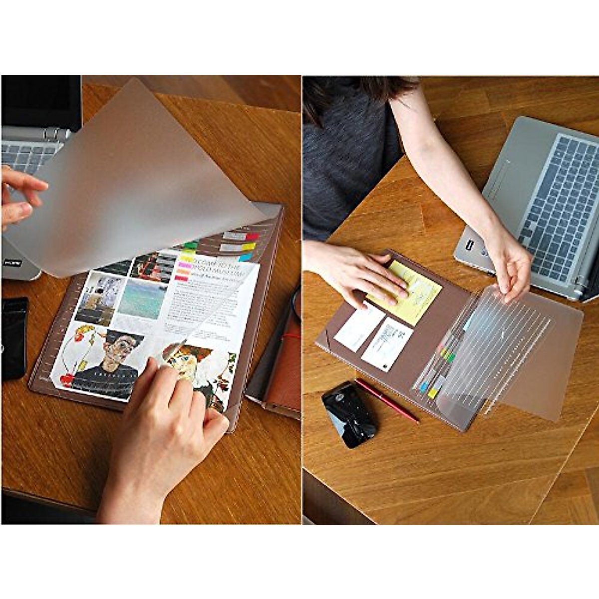 ELSKY Office Mouse Mat for Computer or Laptop,Gmaing Mouse Pads/Mouse&Desktop Protector/Keyboard Pad,Drawing & Writing Pad with Card Schedule Pockets,Cover with 2 Transparent Sheets for Memo (Coffee)