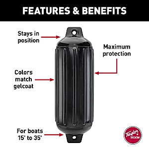 Taylor Made Products 952622 Super Gard Inflatable Vinyl Boat Fender, 6.5 x 22 inch, Black