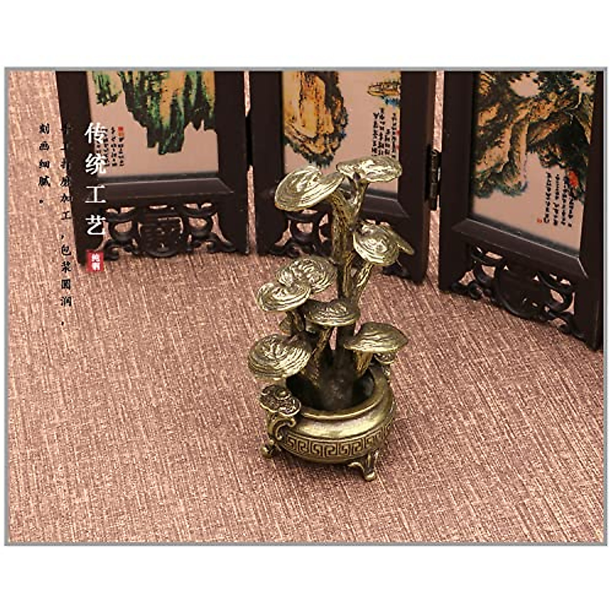 LOTONJT Brass Statue Miniature Ganoderma Mushroom Bonsai Sculpture Fairy Herb Feng Shui Money Tree Garden Yart Art Retro Metal Statue Indoor Decor Tearoom Metaphysical Talisman Wealth Prosperity