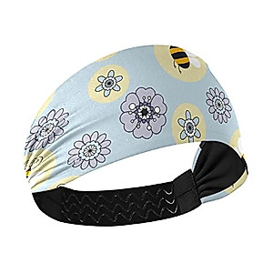 Unisex Workout Headbands Cartoon-bee-Flower Elastic Yoga Sweatband Stretchy Sports Hairband