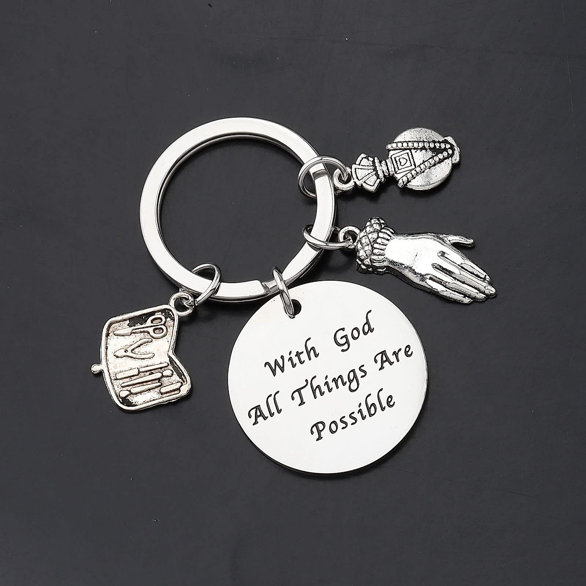 BEKECH Manicurist Keychain Gift With God All Things Are Possible Manicure Technician Keychain Gift for Nail Tech Nail Artist Cosmetology Gift for Graduate (silver)