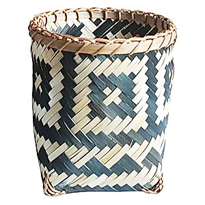 jojofuny Woven Basket Trash Can Round Rattan Waste Basket Planter Woven Storage Baskets Wicker Wastebasket Garbage Container Bin for Bathroom Bedroom Home Office