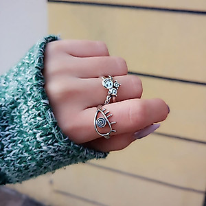 Teepollo Evil Eye Ring-925 Silver Open Cuff Adjustable Evil Eye Statement Love Lucky Protection Rings for Women Jewelry (925 Silver, Evil Eye)