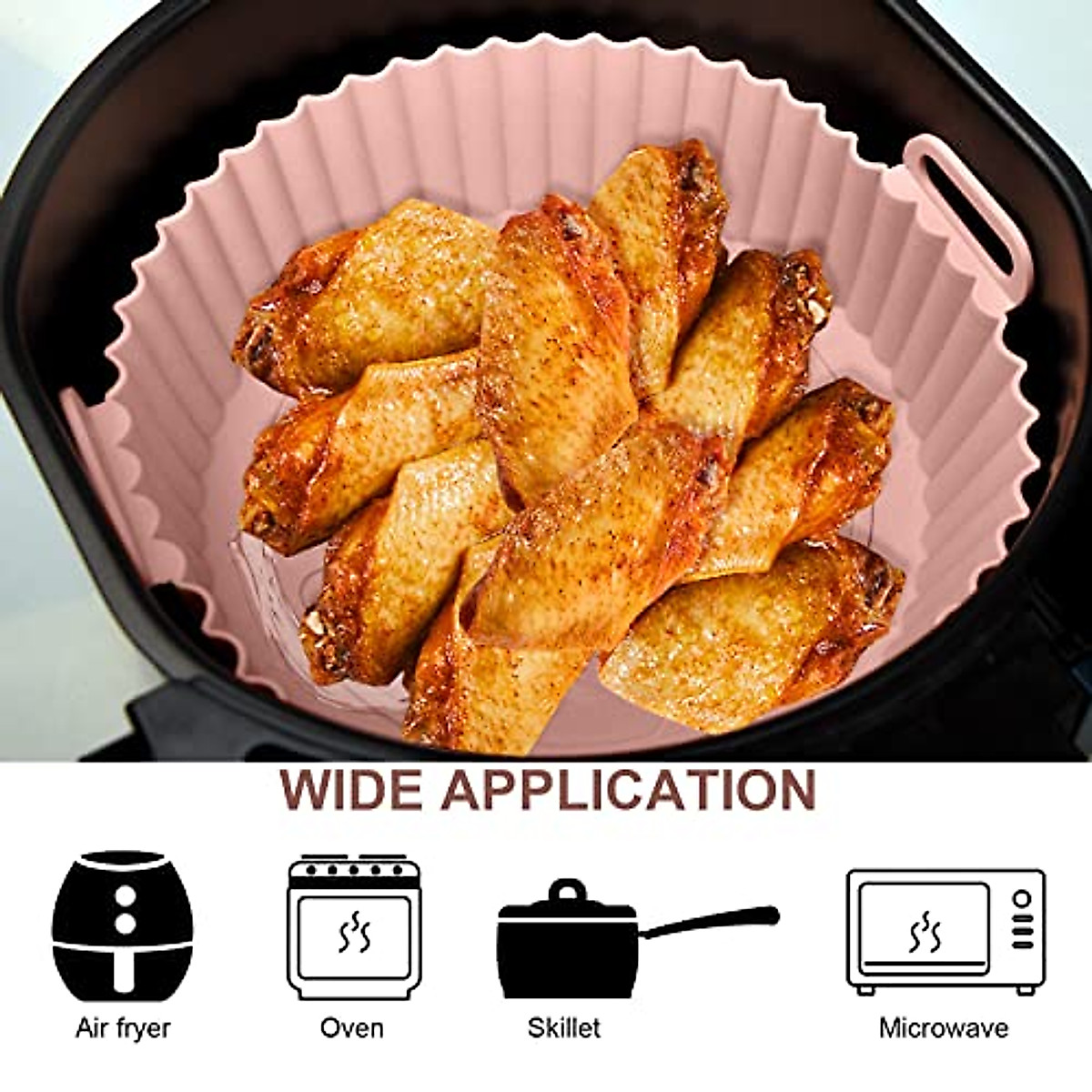 Air Fryer Silicone Pot, XIILSIE 2Pcs Round Food Safe Non Stick Air Fryer Basket Accessories, Reusable Replacement of Flammable Parchment Liner Paper Fits 3QT - 5QT Air Fryer