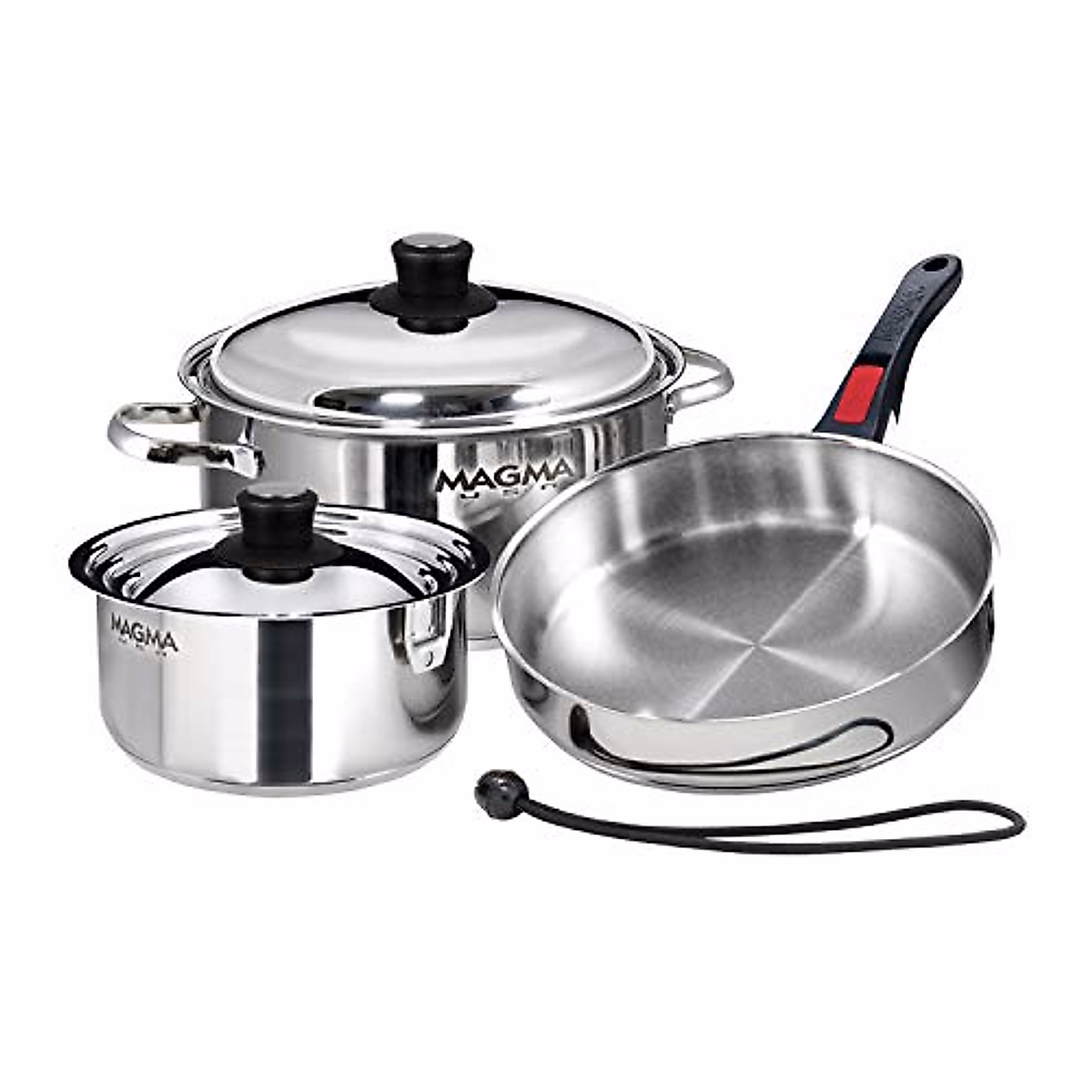 MAGMA Products, A10-362-IND 7 Piece Induction Cook-Top Gourmet Nesting Stainless Steel Cookware Set, Black