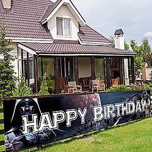 Star Wars Theme Happy Birthday Banner 118in x 20In Indoor Outdoor Decor Outer Space Galaxy Wars Backdrops for Kids Birthday Party Backdrop Prince Kids Decoration Supplies