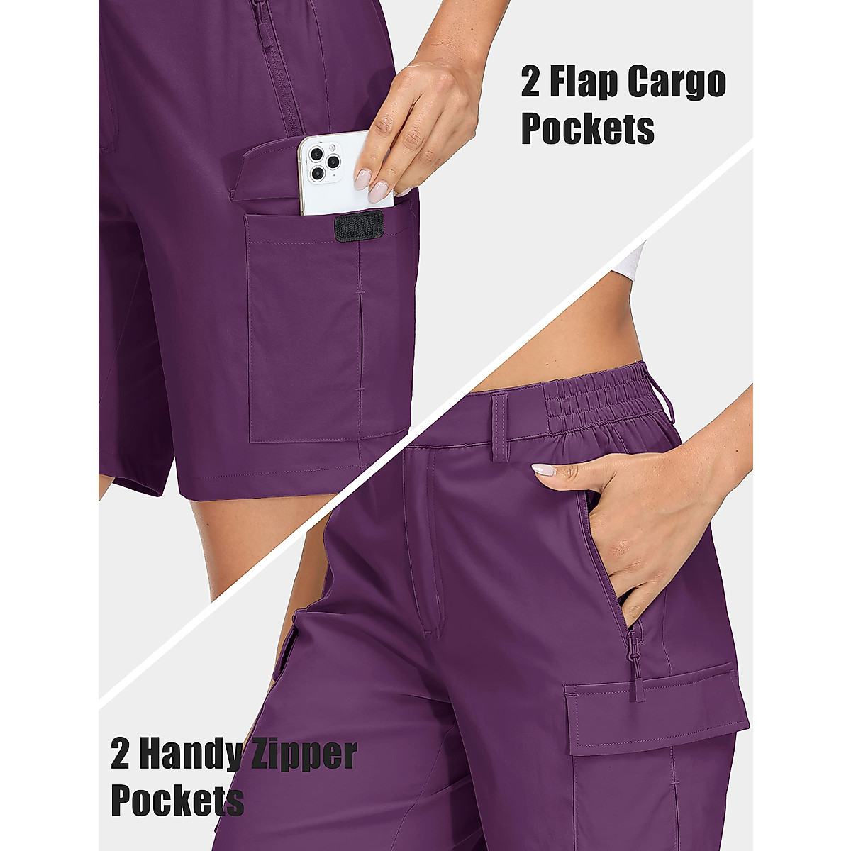 MAGCOMSEN Women's Hiking Shorts Lightweight Quick Dry Golf Shorts Pockets 7" Cargo Shorts Outdoor Casual Travel Purple Red, M