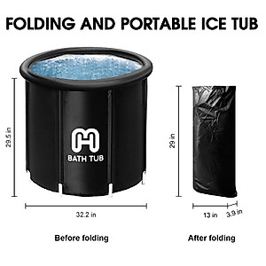Ice Bath Tub for Recovery, Portable Cold Water Therapy Training Tub, Ice Bath for Adults, Folding Cold Plunge Tub for Athletes, Freestanding Spa Soaking Bath(Black 32.2x32.2x29.5 inches)