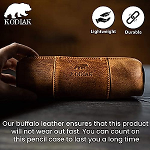 Genuine Buffalo Leather Pencil Case - Kodiak Desk Organizer For All Office or School Supplies