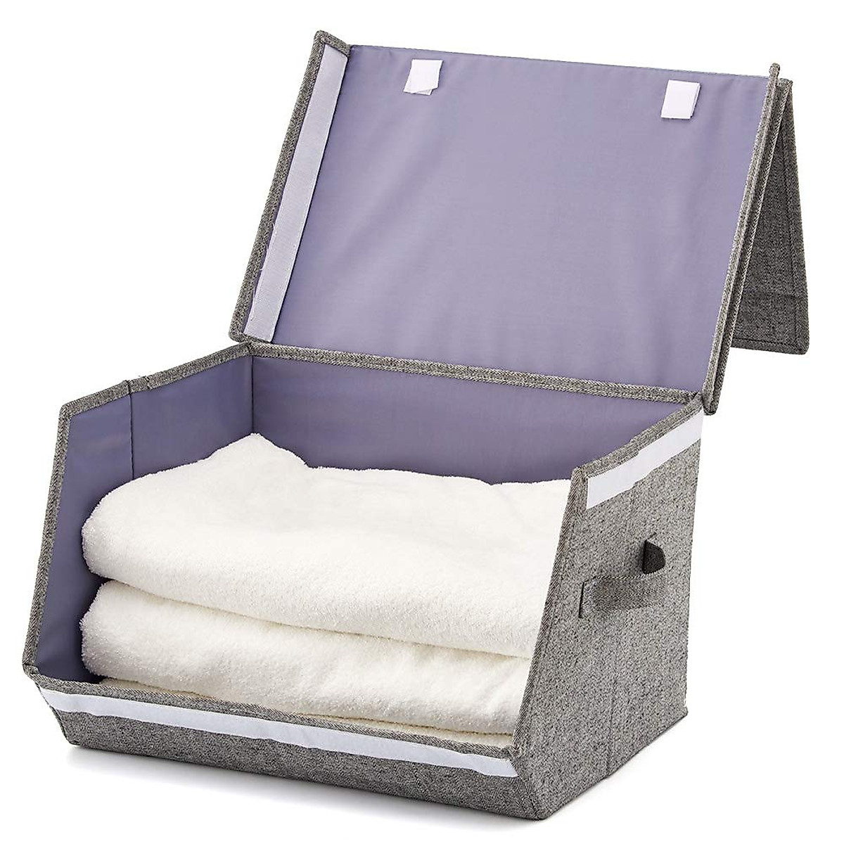 EZOWare Stackable Storage Bins with Lid, Set of 2 Lidded Linen Fabric Foldable Organizer Baskets Containers With Handles 16.5 x 11 x 10 inch, Gray