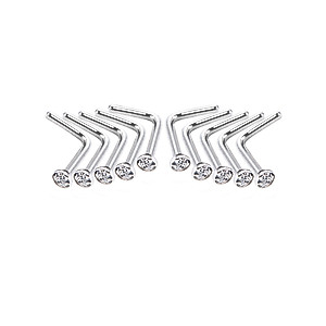 20 Pieces Curved Nose Stud Stainless Steel Nose Ring Crystals L Bend Nose Screw Piercing Jewelry, 20 Gauge
