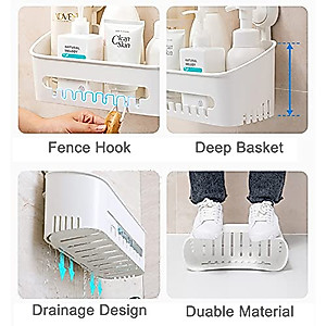 Plastic Shower Caddy Suction Cup Shower Organizer Basket Bath Shelf, Strong Suction Power Bathroom Caddies with Fence Hooks, Kitchen Rack, Waterproof, Oilproof, Reusable, for Shampoo, Gel