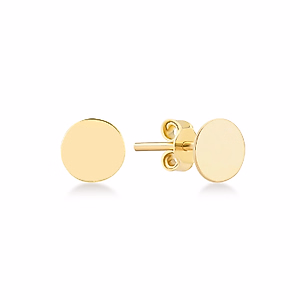 14k Yellow Gold Round Disc Stud Earrings | 14k Solid Gold Simple Round Stud Earrings for Women | Delicate Gold Earrings for Women | Women's 14k Gold Jewelry | Gift for Birthday