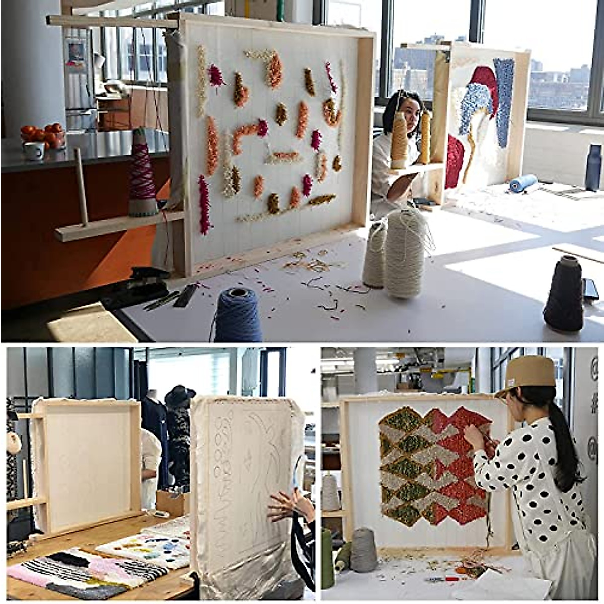 Tufting Wooden Frame for Rug Making Kit Suitable for Electric Carpet Gun Tabletop/Stand Display DIY Crafts Table Stand Frame Tapestry Making Tool, 4PCS Tack Strip