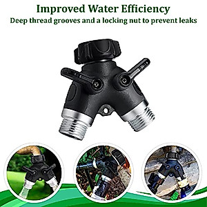Garden Hose Splitter 2 Way, Heavy Duty Connector Hose Y Splitter with Rubber Washers, Water Splitter Adapter 2 Valves for Garden Hose Spigot Faucet