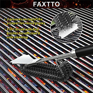 Grill Brush with Extra Strong Long Handle BBQ Cleaner Accessories - Safe Wire BBQ Brush, Triple Barbecue Scrubber Cleaning Brush for Gas/Charcoal Grilling Grates