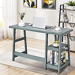 Tangkula Computer Desk with Shelves, Modern Trestle Desk Home Office Desk with Storage Shelf, Space Saving Study Writing Desk, Desk for Bedroom