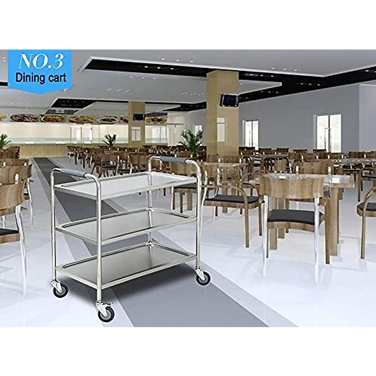 3 Tier Medical Equipment Cart with Brake Universal Wheel, Hotel Dining Cart, Beauty Salon SPA Rolling Trolley, 90cm Hieght