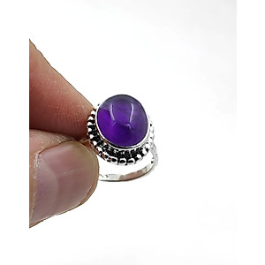 Navya Craft Amethyst Stone Silver Ring | 925 Sterling Silver Handmade Statement Promise Ring for Women | Natural Gemstone Boho Jewelry | February Birthstone | Gift for Her Birthday Anniversary