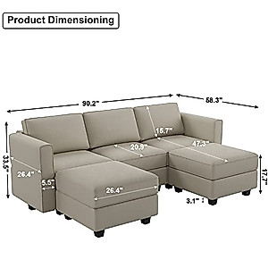 Belffin Modular Sectional Sofa with Double Chaise Velvet U Shaped Sofa Reversible Sectional Couch with Storage Grey
