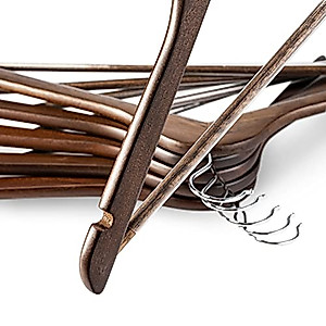 30 Pack Solid Wooden Suit Hangers with Non Slip Bar and Precisely Cut Notches - 360 Degree Swivel Chrome Hook - Vintage Finish Super Sturdy and Durable Wood Hangers