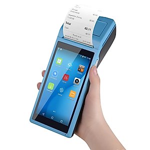 Android POS Terminal Receipt Printer,Handheld Receipt Printers with 5.5- inch Touch Screen support 3G, WIFI, BT3.0 / 4.0 for iBeacon,Quad Core CPU Portable Receipt Print Built-in All-in-One(blue)