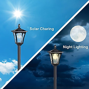 Suponar 72" Solar Lamp Post Light, Solar Pole Light Outdoor Waterproof, Solar Light Post Outside for Porch Yard Driveway Garden Patio Decor, Warm White