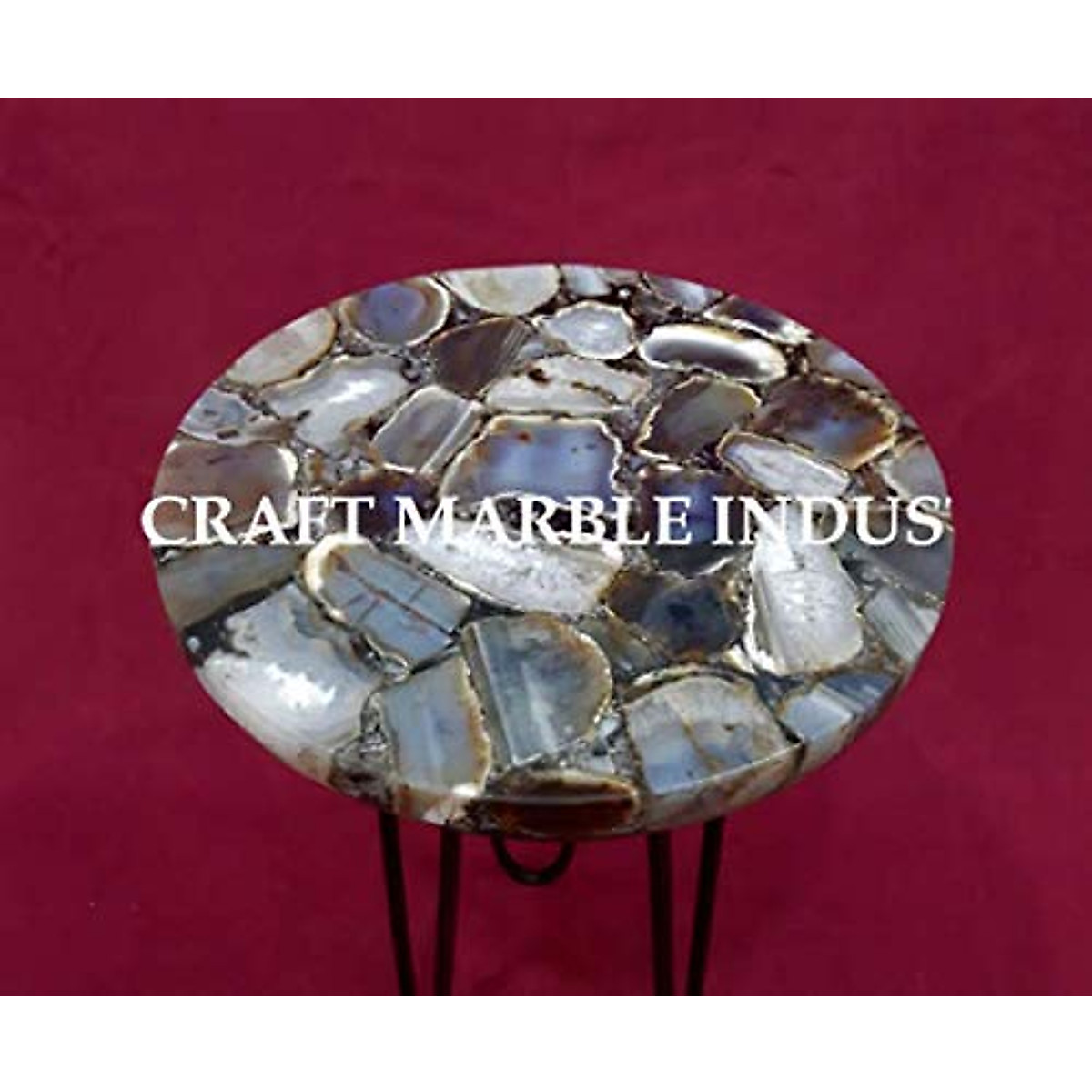 Natural Agate Table, Agate Table With Metal Stand, Round Agate Stone Table, Centerpiece, Agate Side Table 12" Inch