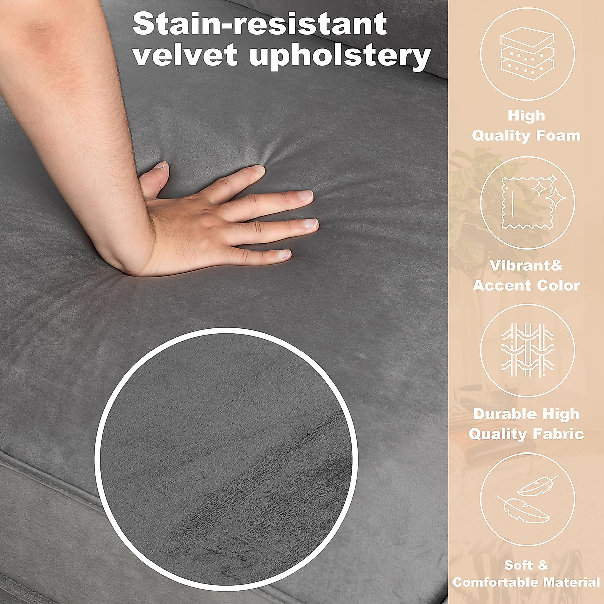 Vongrasig 6 Pieces Sectional Couch Modular Sofa with Reversible Chaise 116" Velvet U-Shaped Couch Sofa 6-seat Modular Large Sectional Couch with Ottoman for Living Room, Upholstered Cushion (Grey)