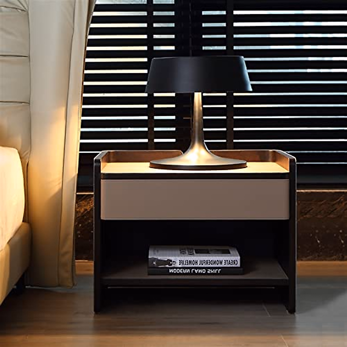 HIGOH Bedside Table Extremely Simple, Quiet Wind Bedside Table, Light Luxury, Hard Leather Living Room, Bedroom, Creative Storage Cabinet