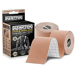 Hampton Adams (2 Pack) Premium Kinesiology Tape | Athletic Tape Supports & Protects Muscles, Knees, Shoulders & Plantar Fasciitis | Waterproof & Hypoallergenic | Beige Uncut Kinesiology Tape