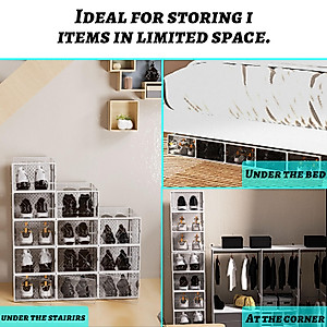 Large 12 Pack Shoe Storage Box,Clear Plastic Stackable Shoe Organizer for Closet,Space Saving Foldable Shoe Holders, Easy Assembly Shoe Storage Cabinet Shoes Display Case Shoe Container Bins