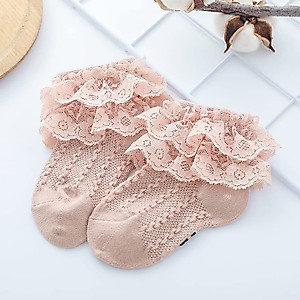 Adeimoo Princess Newborn Baby Girls Socks Lace Ruffle Frilly Ankle Dress Sock for Infants Toddler (5 Pack, 6-12 Months)
