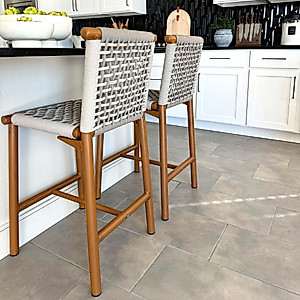 PURPLE LEAF Bar Stools Set of 2 with Back Aluminum Patio Counter Height Stools for Pool Lawn Kitchen All Weather Wicker Outdoor Bar Chairs