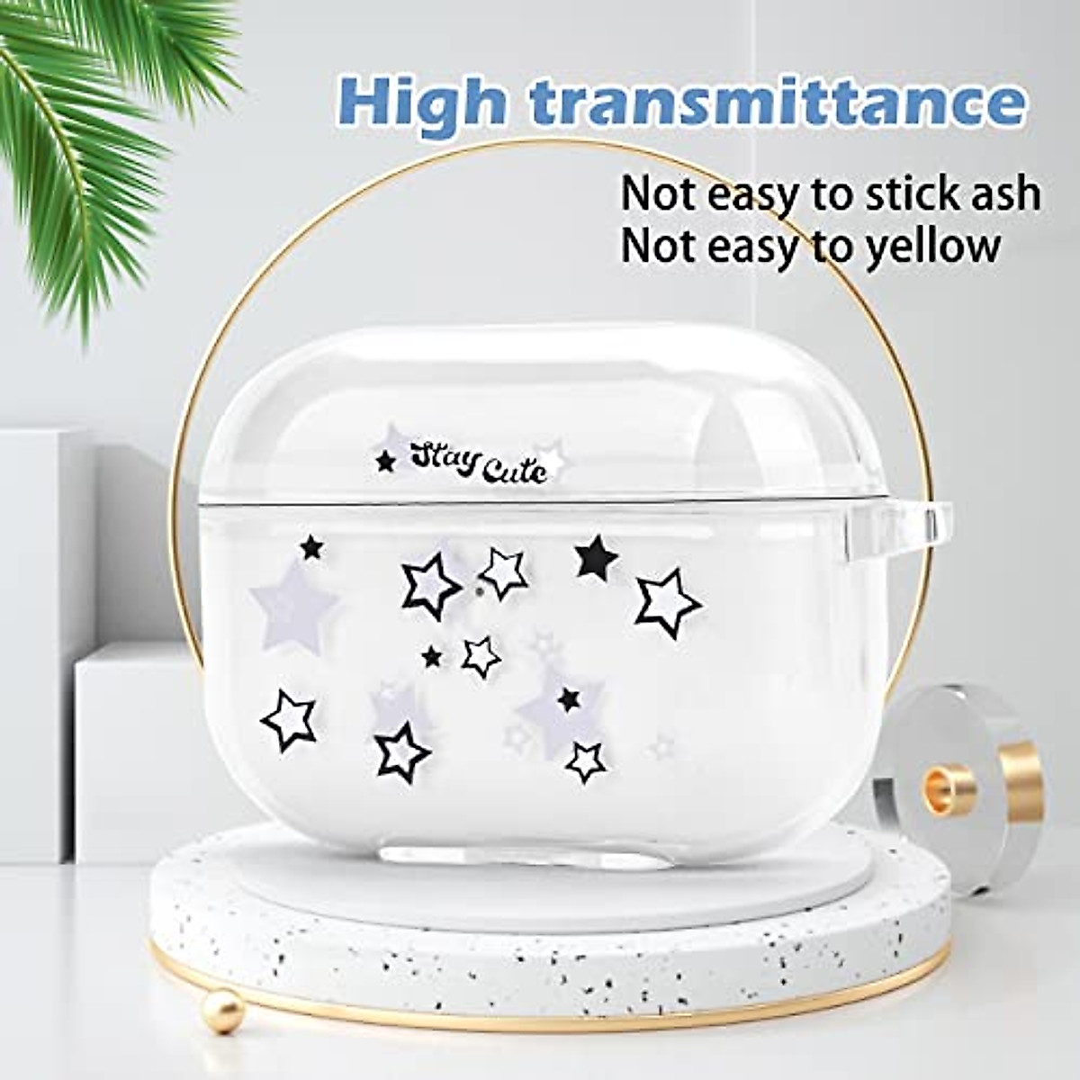 AirPod Pro Case with Star Keychain, Cute Charms Star Pattern Design Clear Soft Protective Cover Compatiable with AirPods Pro