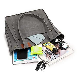 ArcEnCiel Canvas Tote Bag With Zipper, Handbags For Women Large Capacity Purse Shoulder Bags With Pockets(Gray)