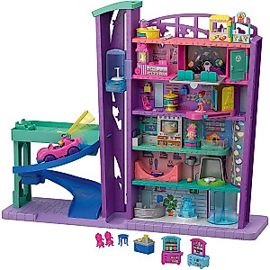 Polly Pocket Mega Mall with 6 Floors, Elevator, Vehicle, Parking Garage, Micro Polly & Lila Dolls, Dog & Storytelling Play Pieces; for Ages 4 and Up