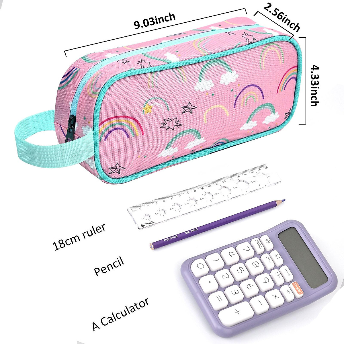 BETURETOP Cute Pencil Case for Girls, Pencil Case for Kids, Large Capacity Pencil Pouch Organizer for Student School Office Supplies, Kids Pen Holder Pencil Box with Zipper (Rainbow)