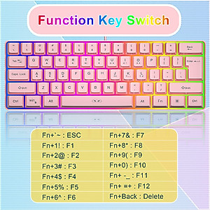 60% Wired Gaming Keyboard, RGB Backlit Ultra-Compact Mini Keyboard, Mechanical Feeling Membrane Mini Compact 61 Keys Keyboard for PC/Mac Gamer, Typist, Travel, Easy to Carry on Business Trip(Pink)