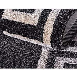 Unique Loom Athens Collection Classic Geometric Modern Border Design Area Rug, 2 ft x 6 ft, Charcoal/Beige