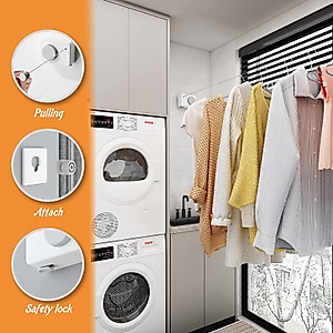 Dancrul Retractable Clothesline Indoor, Clothes Line Retracting Outdoors, Wall Mounted Clothes Line Outdoors Set,13.8 Ft Heavy-Duty Retractable Laundry Line,White