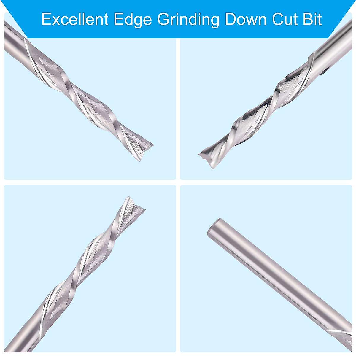 HQMaster Downcut Bit 1/8" Shank Down Cut Spiral CNC Router Bits End Mill Tungsten Carbide Milling Cutter Set 5 Pack (3.175mm)