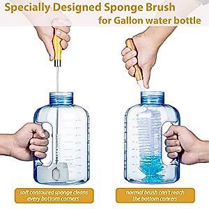 Patented Water Bottle Sponge Cleaner Brush Set-17” Long Soft Tip Flexible Bendable Cleaning Washer Scrubber for Big 1 Gallon/128 oz Water Jug, Half Gal/64oz Hydrojug,Pitcher- 90 Degree Angle Curved