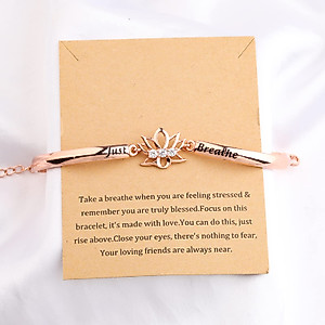 WUSUANED Spiritual Lotus Flower Bracelet With Message Card Just Breathe Jewelry Yoga Healing Inspirational Gift For Women (Just breathe bracelet card rose gold)