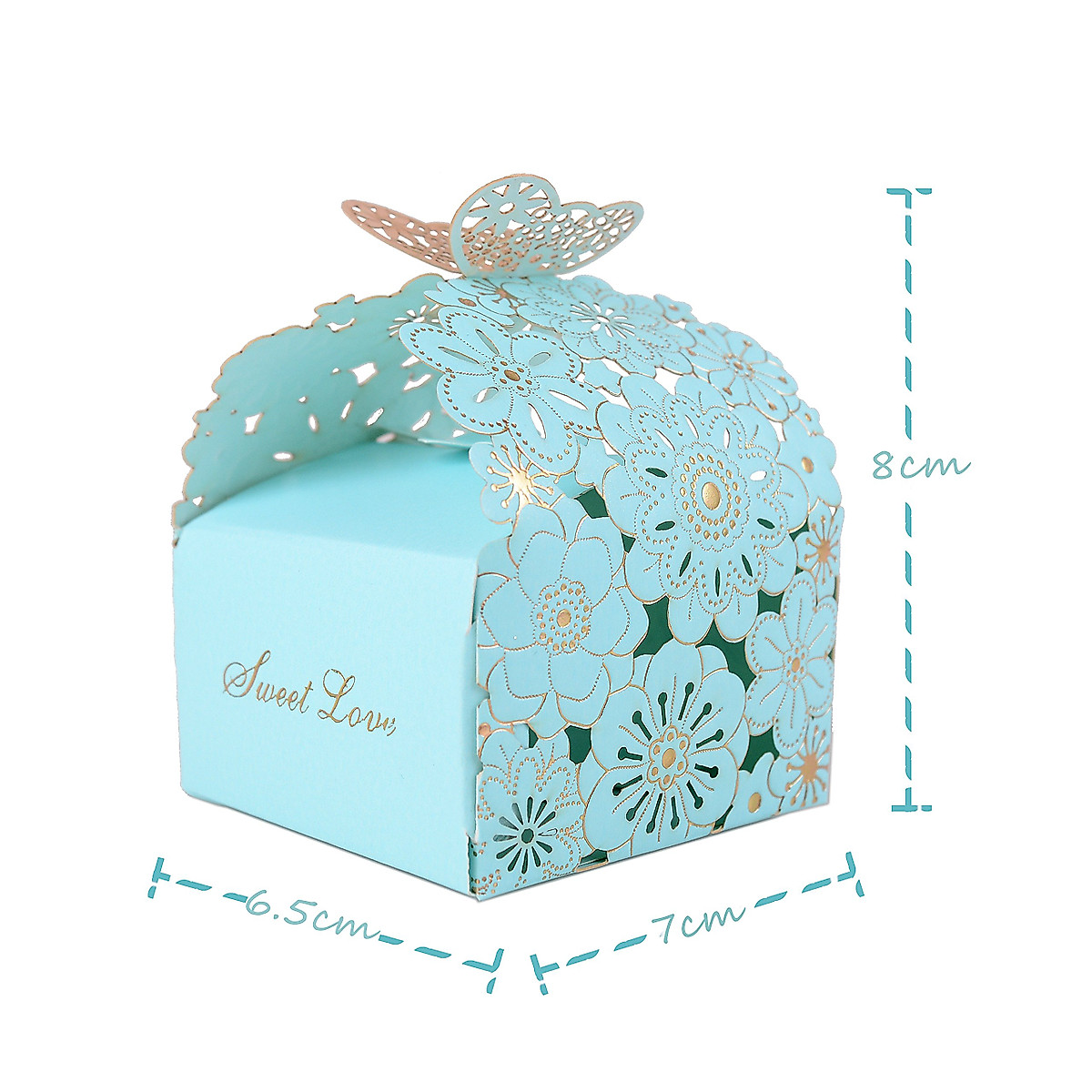 Wolfteeth Party Favor Boxes, Wedding Favors Boxes, Small Candy Boxes for Gift Giving, Laser Cut Floral Boxes, Thank You Gifts Wrap Boxes for Bridal Baby Shower Birthday Christmas, 100 Pack, Blue