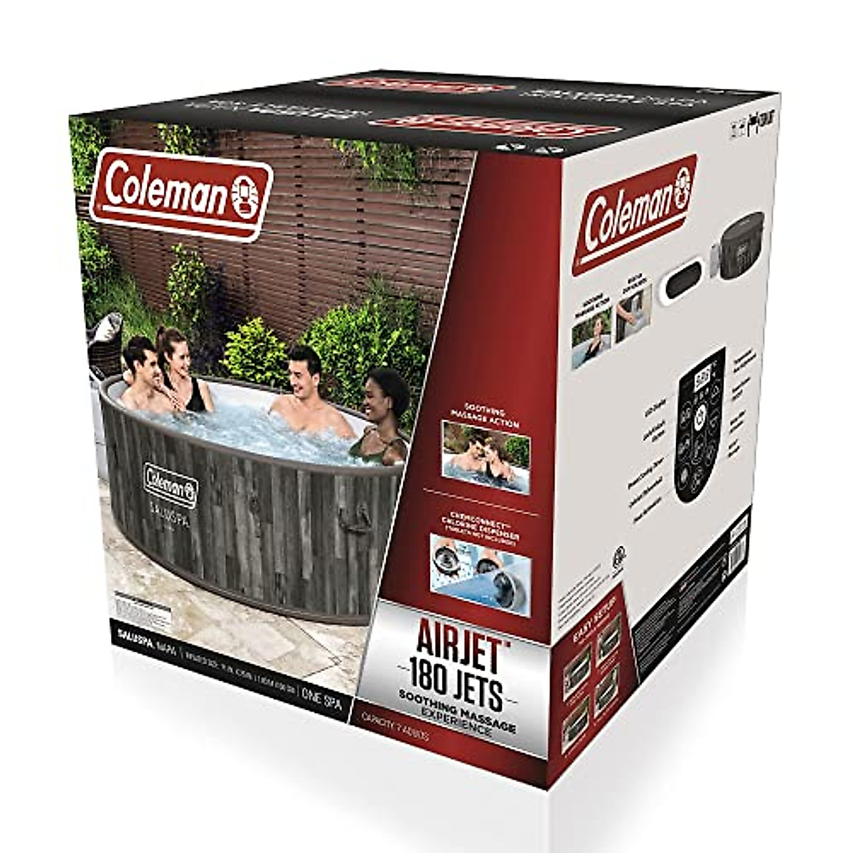 Coleman Napa SaluSpa 2-7 Person Inflatable Round Outdoor Hot Tub Spa with 180 Soothing AirJets, 2 Filter Cartridges, and Insulated Cover, Gray Wood