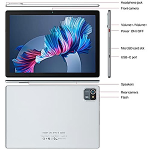 HAPPYBE Tablet 10 Inch Android 10 Quad-Core 32GB 6000mAh Battery HD Touchscreen Tablets (Silver)