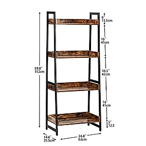 IRONCK Industrial Bookshelf 4-Tier, Bookcase 60" H Ladder Shelf, Storage Shelves Rack Shelf Unit, Accent Furniture Metal Frame, Home Office Furniture for Bathroom, Living Room, Vintage Brown
