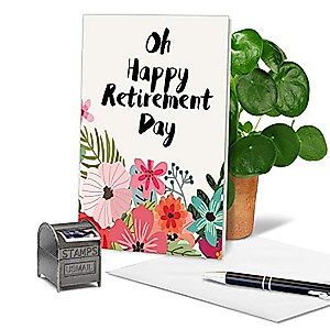 NobleWorks The Best Card, Optimisms - Retirement Greeting Card with Envelope, Flower' Decorated Inspirational Saying C6631GRTG