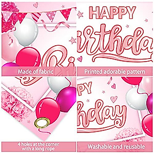 Hot Pink Happy Birthday Banner Backdrop Decorations for Girls Women, Happy Birthday Party Sign Supplies, Large 10th 16th 21st 30th 40th 50th Birthday Background Photo Booth Props Decor